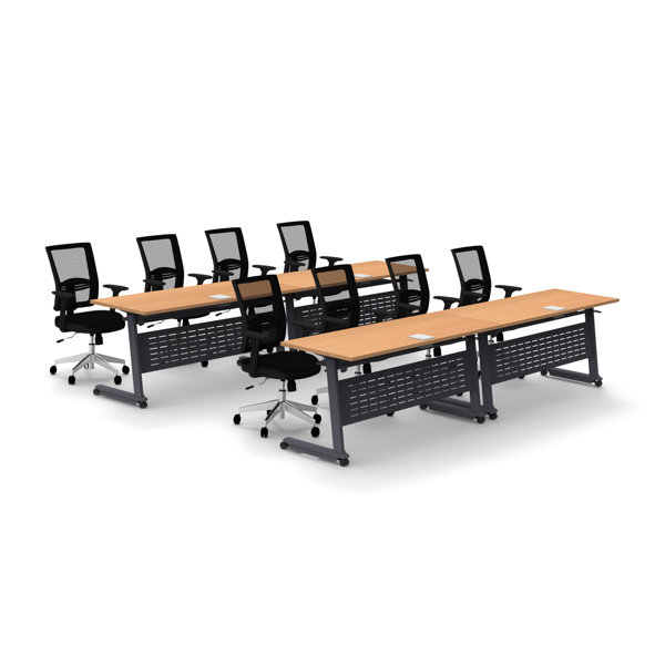 Team Tables Rectangle 6 Person Flip Top 72'' L Modular Training Table and Chair Set with Casters ...